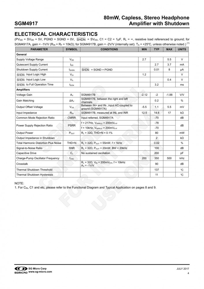 SGM4917B datasheet page 4