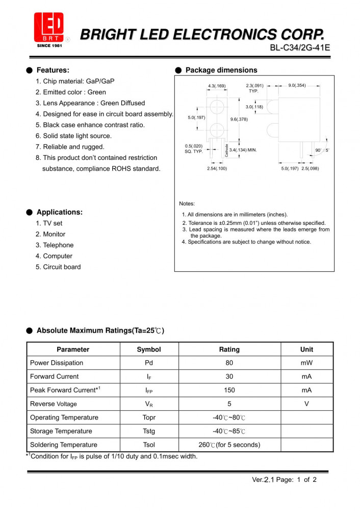 BL-C34-2G-41E datasheet image, page 1