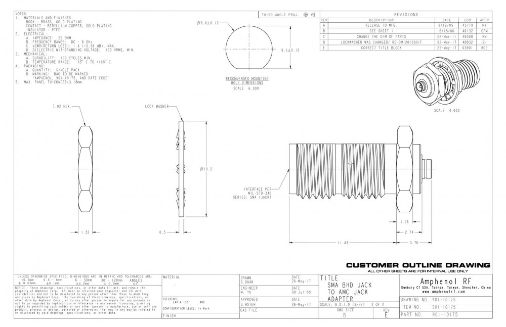 Amphenol 901-10175 customer outline drawing