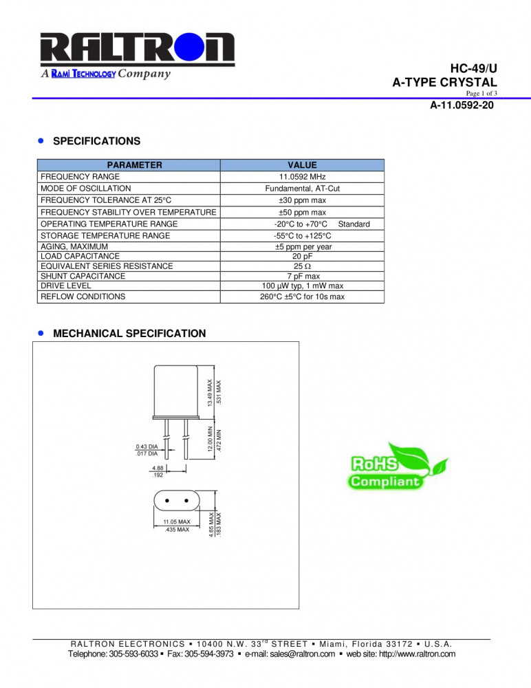 A-11.0592-20 mechanical specification page