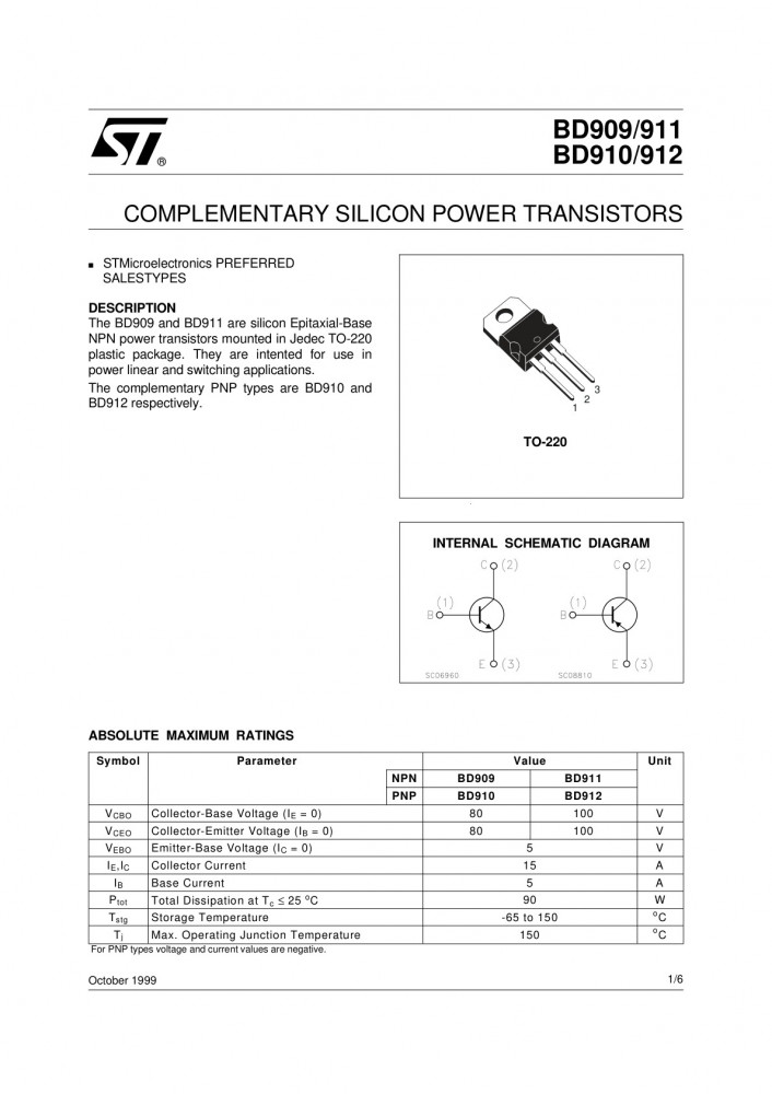 BD911 datasheet page 1