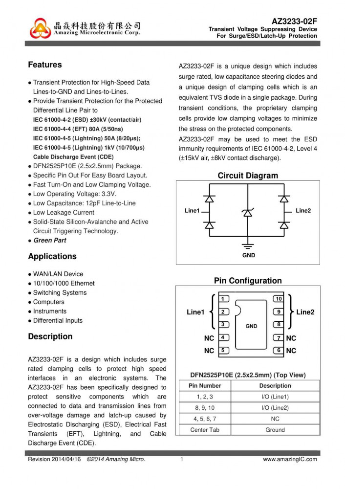 AZ3233-02F datasheet page 1