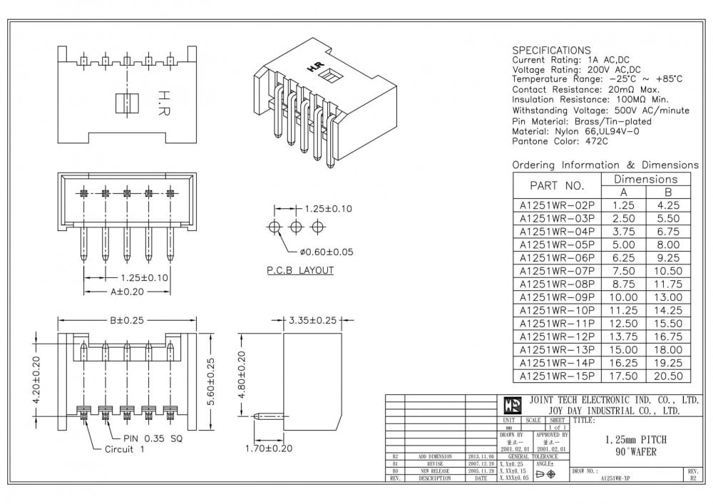 Joint Tech Elec A1251WR-05P product drawing