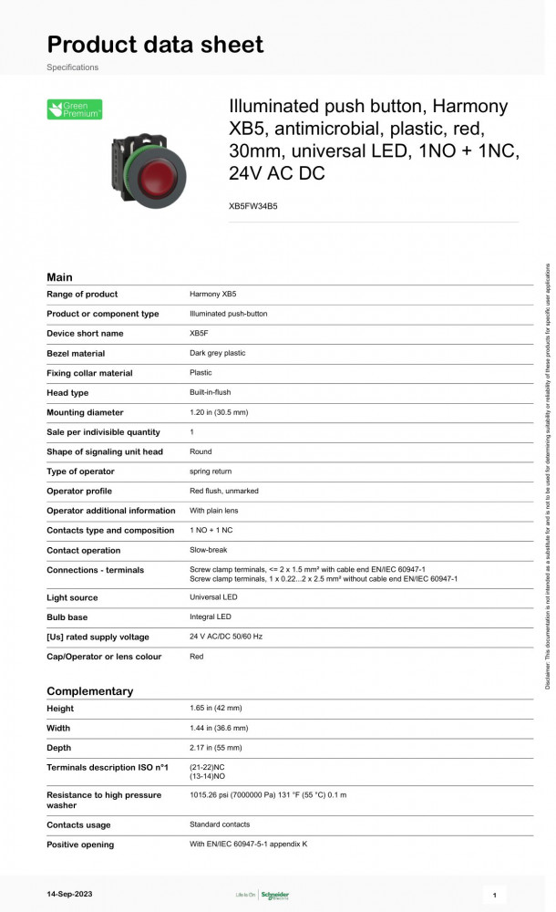 XB5FW34B5 technical document page 1