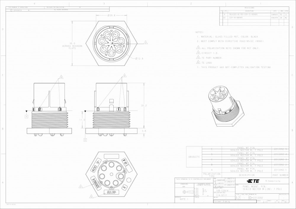 TE Connectivity 2213392 customer drawing page 1
