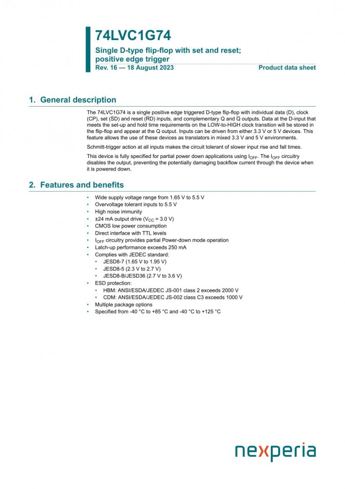 74LVC1G74 datasheet page 1