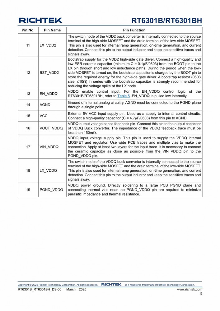 RT6301B/RT6301BH datasheet page 5