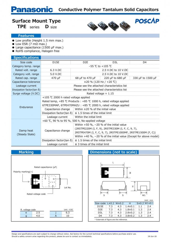 PANASONIC POSCAP TPE series datasheet page 3