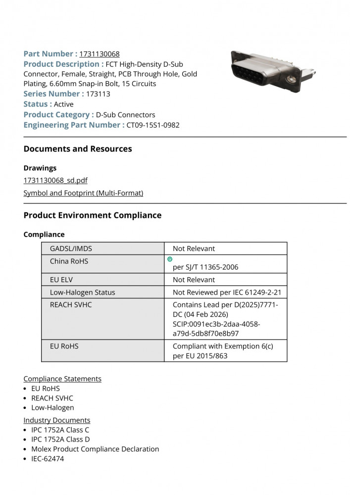 MOLEX 1731130068 product drawing page 1
