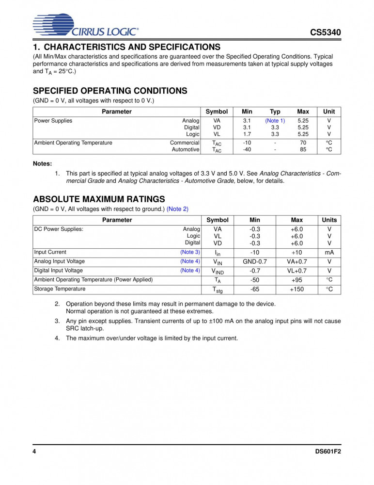 CS5340 datasheet page 4