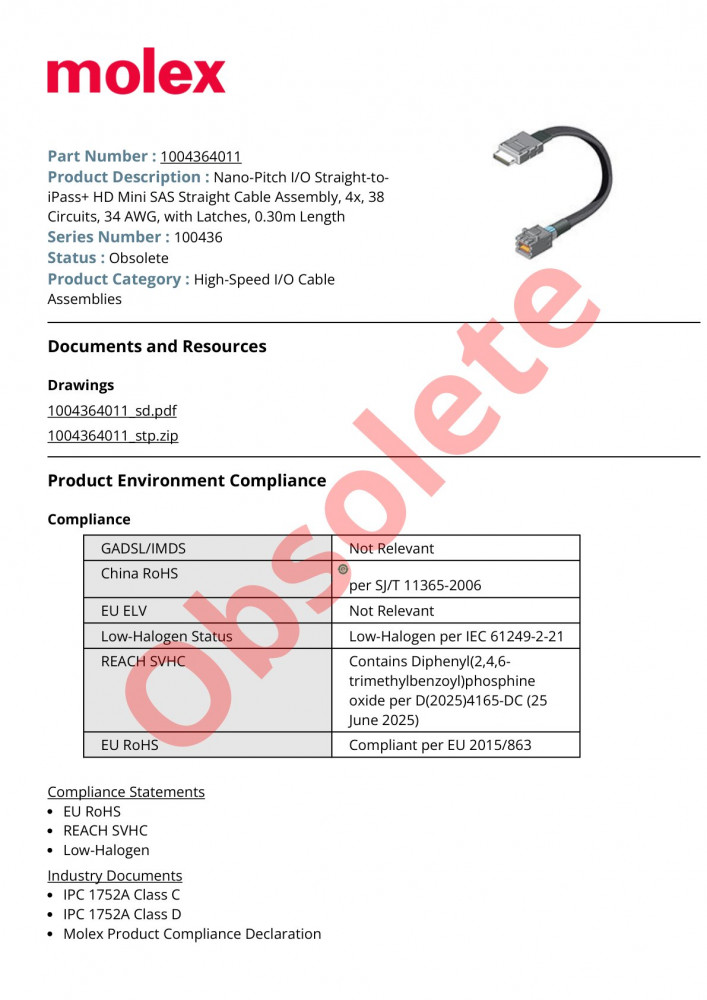 MOLEX 1004364011 document image, page 1