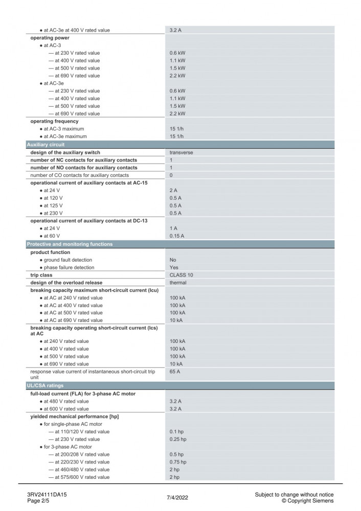 3RV24111DA15 datasheet page 2
