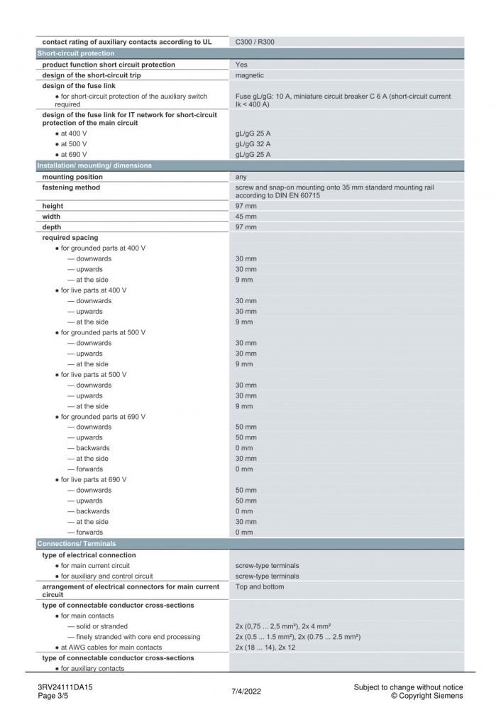 3RV24111DA15 datasheet page 3