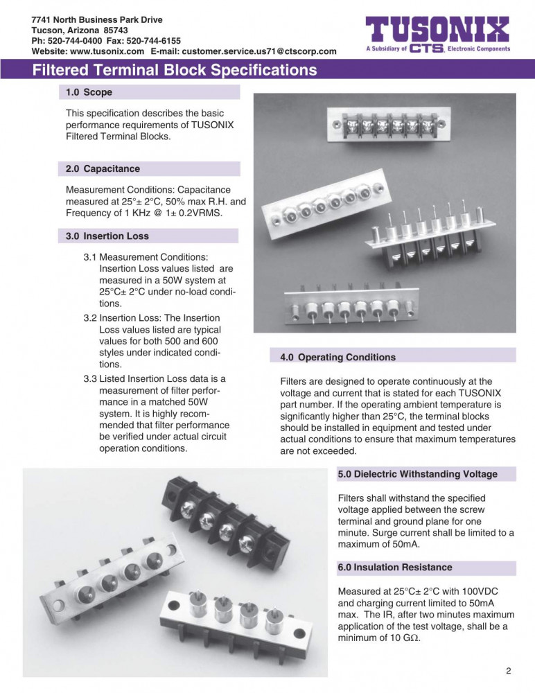Tusonix Pi filtered terminal blocks