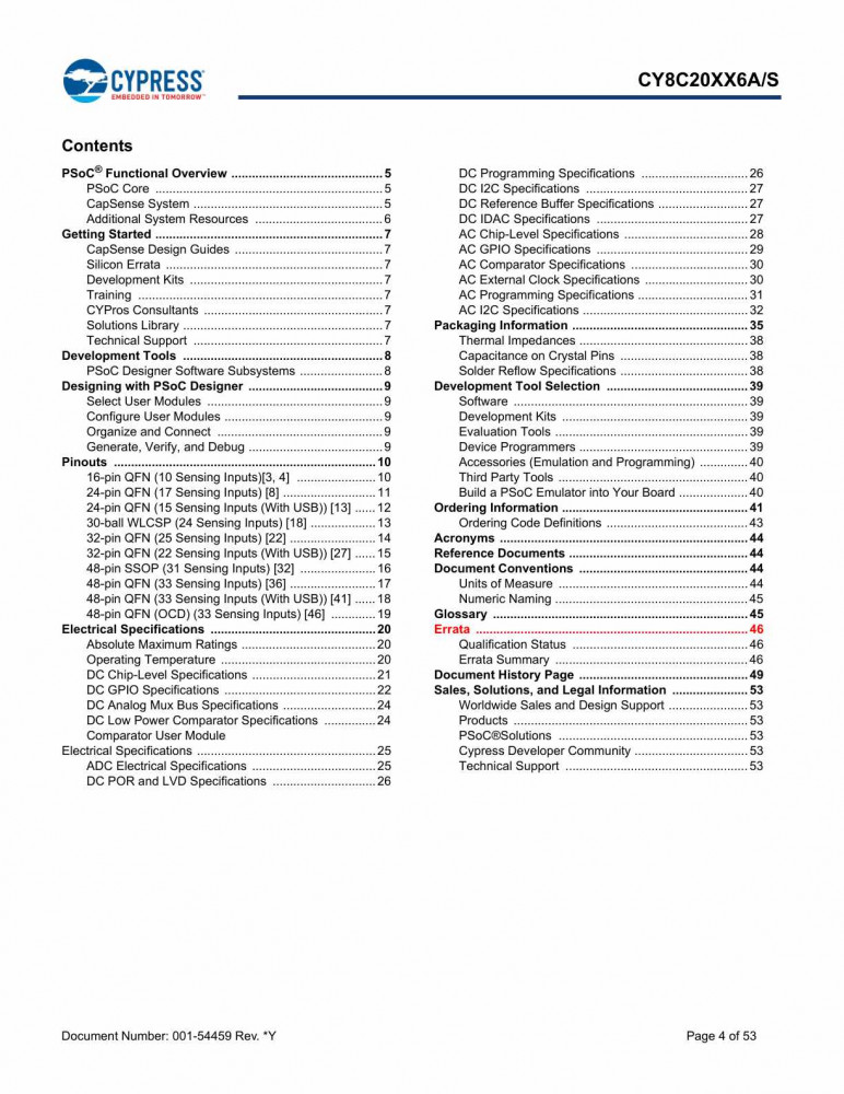 CY8C20336A-24LQXI technical document page 4