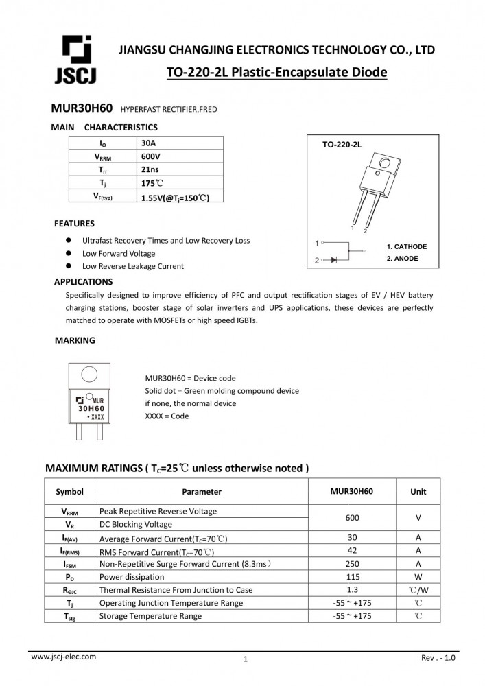 MUR30H60 datasheet page 1