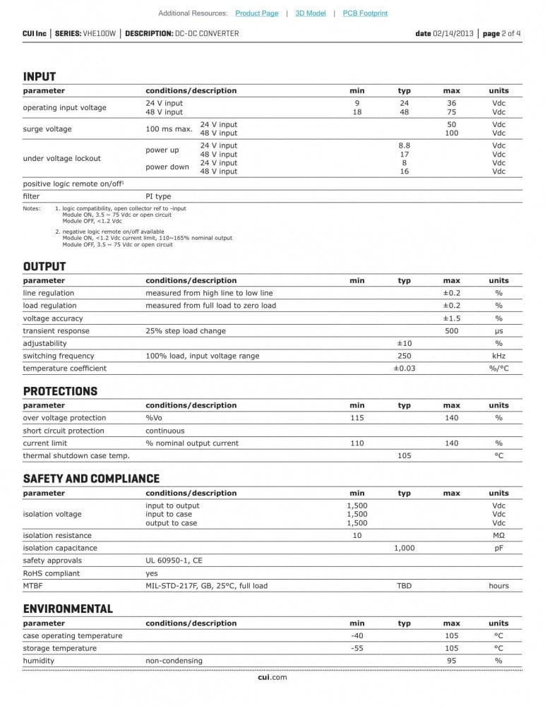 CUI VHE100W series datasheet page 2