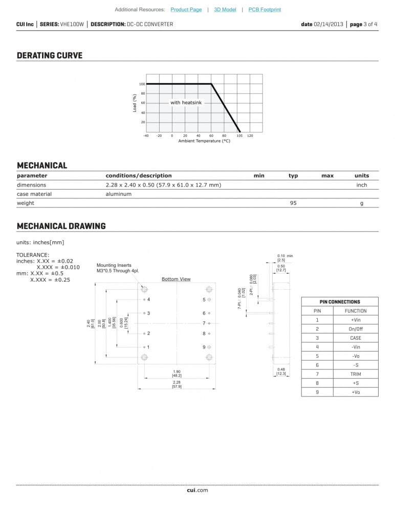 CUI VHE100W series datasheet page 3