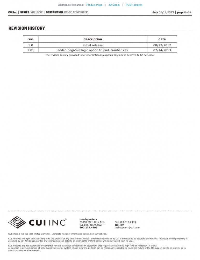 CUI VHE100W series datasheet page 4