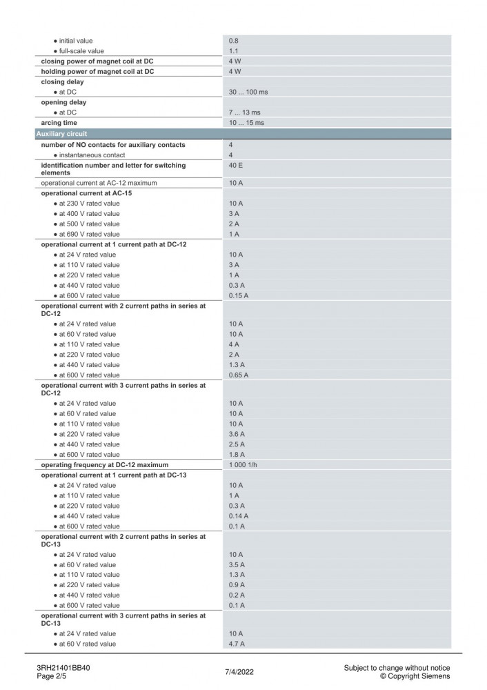 3RH2140-1BB40 technical document page 2