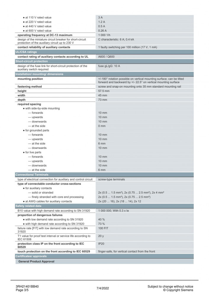 3RH2140-1BB40 technical document page 3