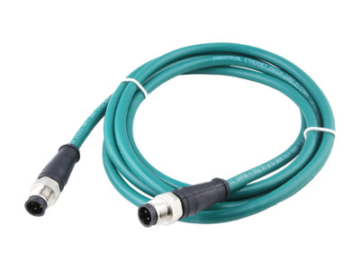 Micro-Change (M12) Double-Ended Cordset, 4 Poles, D-Coded, Male (Straight) to Male (Straight), 24 AWG, Teal TPU Cable, 2.0m (6.56') Length for sale