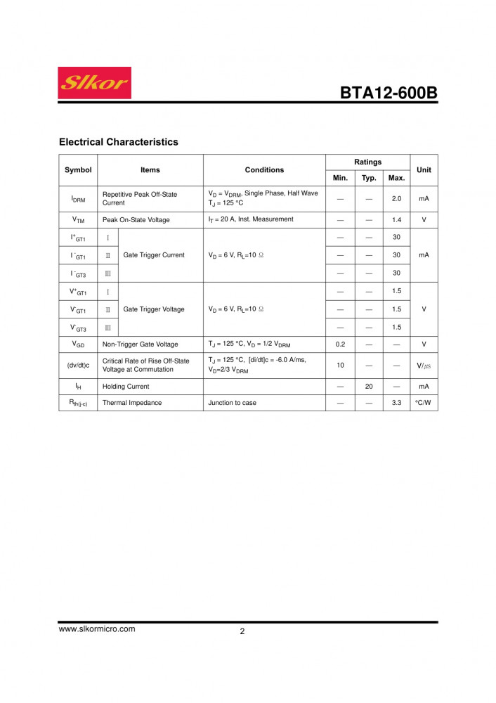 BTA12-600B datasheet page 2