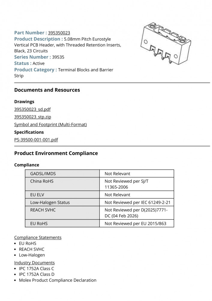 ESE Eurostyle terminal block specification page 1