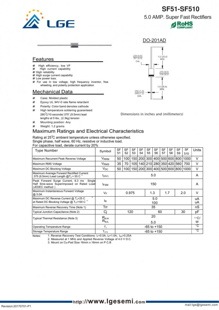 LGE SF54 datasheet page 1