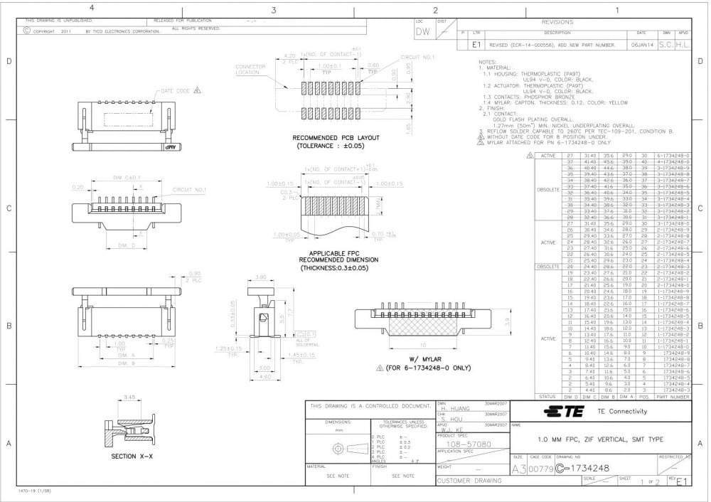 TE Connectivity 1734248-7 controlled drawing sheet 1