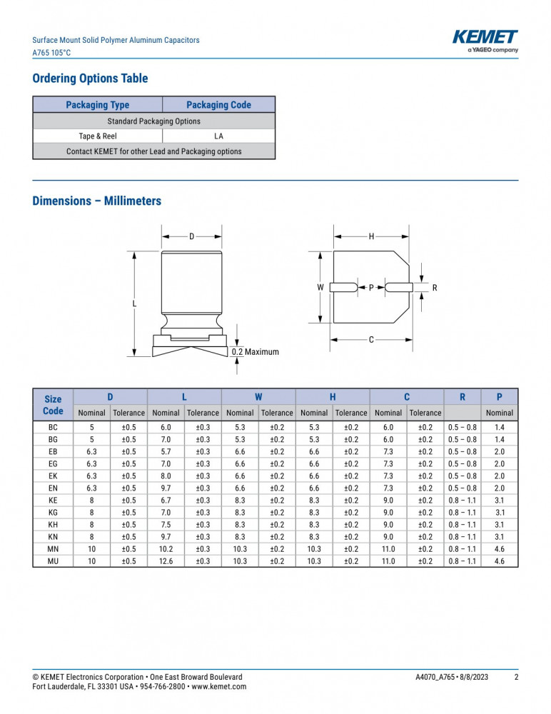 KEMET A765 datasheet page 2