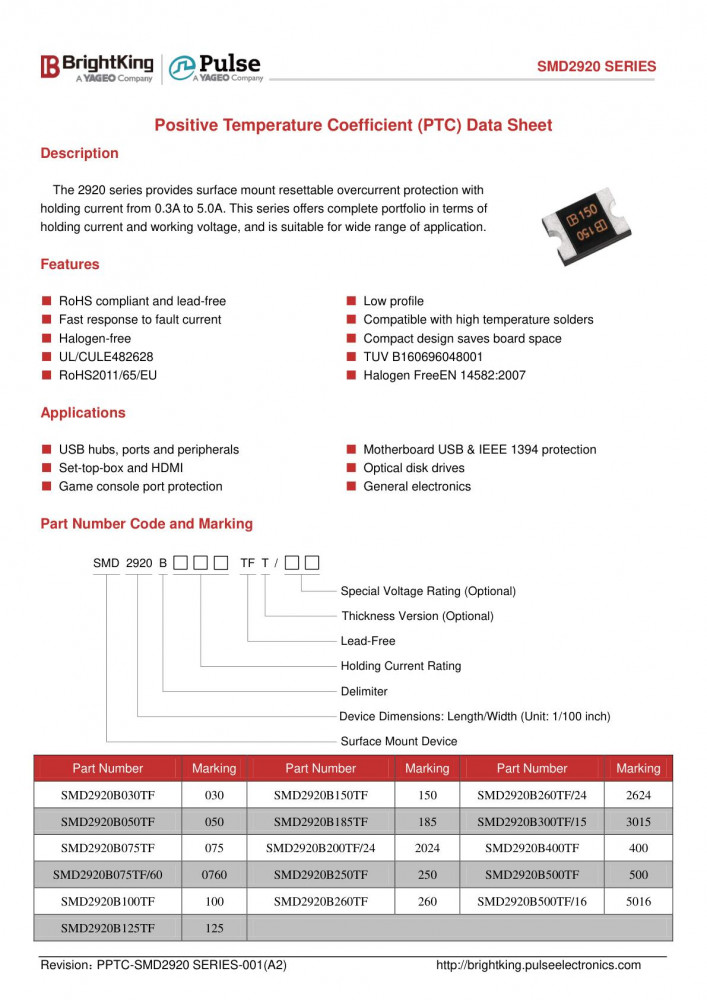Brightking SMD2920B500TF/16 datasheet page 1