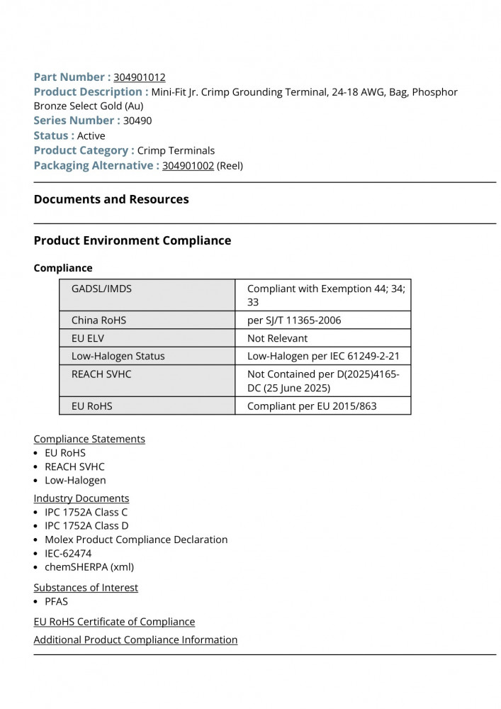 MOLEX connector specification document image, page 1