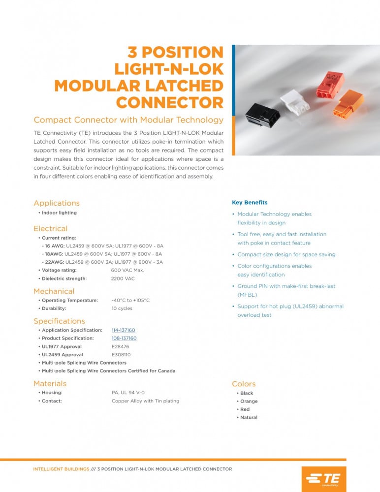 TE Connectivity LIGHT-N-LOK documentation page 1