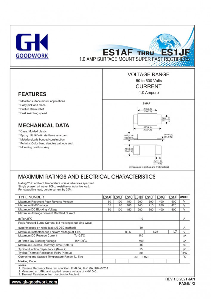 GOODWORK ES1GF datasheet page 1