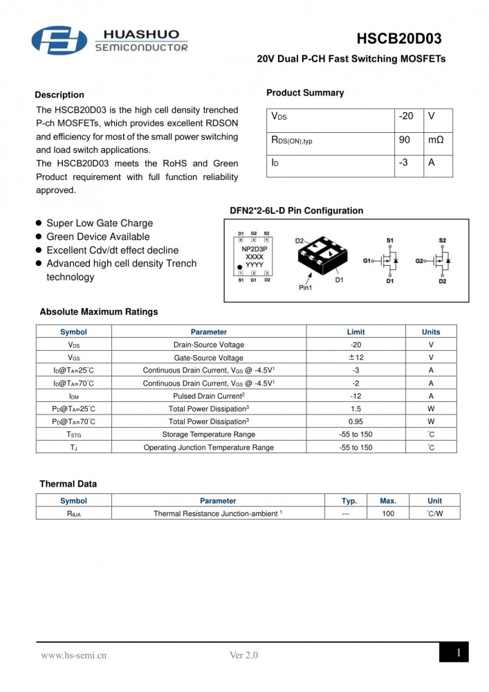 HSCB20D03 datasheet page 1