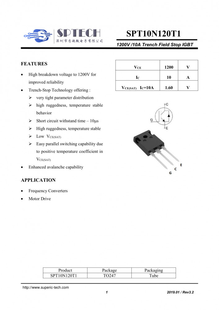 SPT10N120T1 datasheet page 1