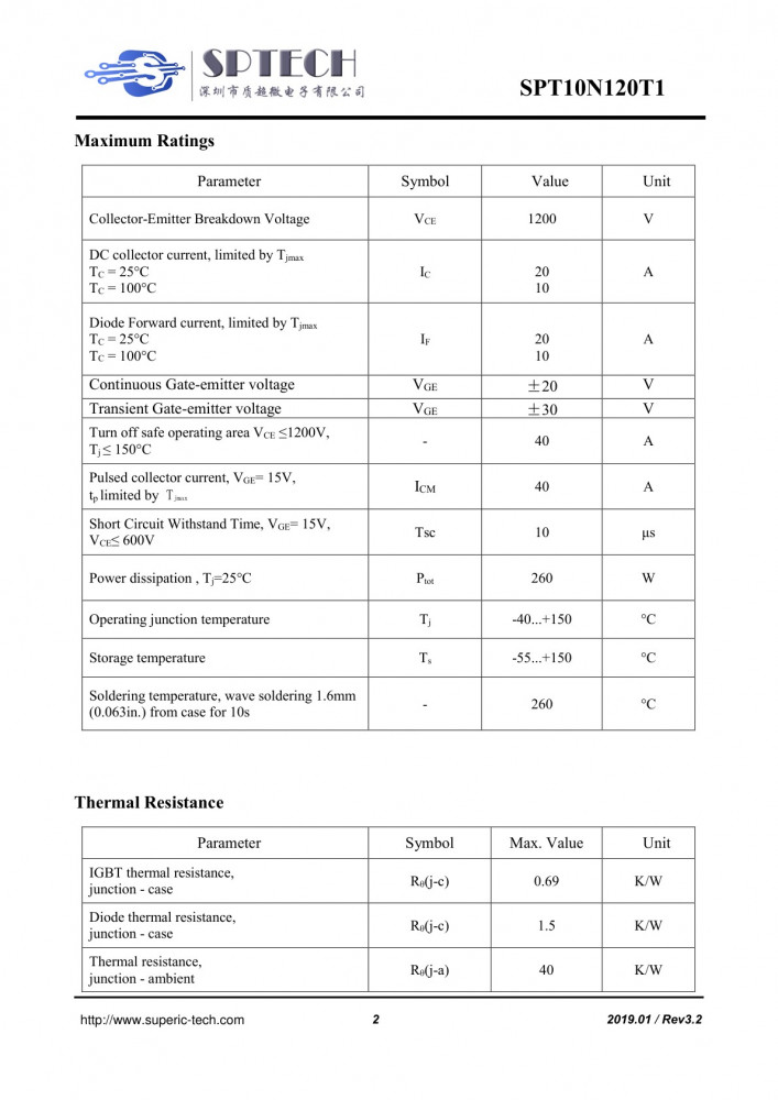 SPT10N120T1 datasheet page 2