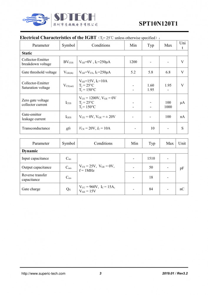 SPT10N120T1 datasheet page 3