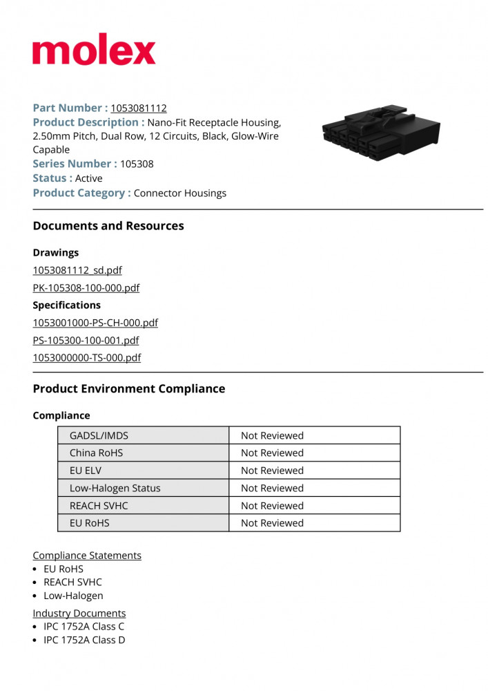 Molex Nano-Fit product specification page 1