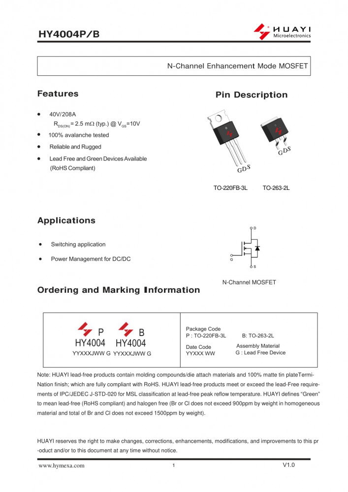 HY4004B datasheet page 1
