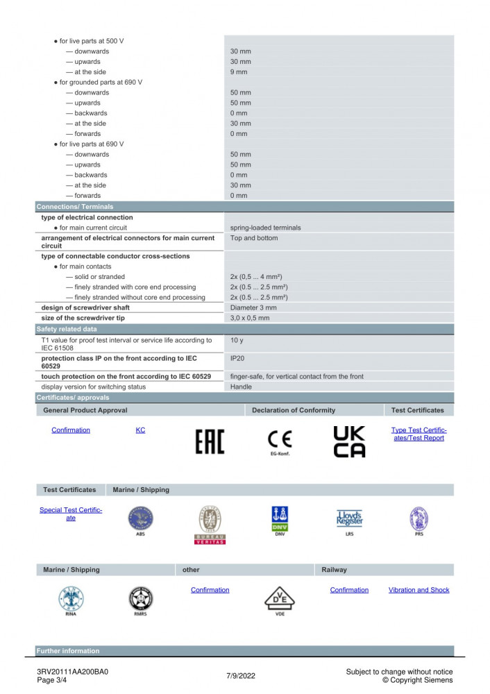 SIEMENS 3RV20111AA200BA0 datasheet page 3