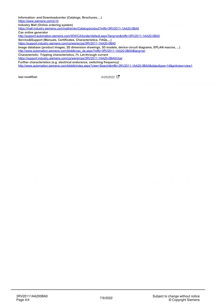 SIEMENS 3RV20111AA200BA0 datasheet page 4
