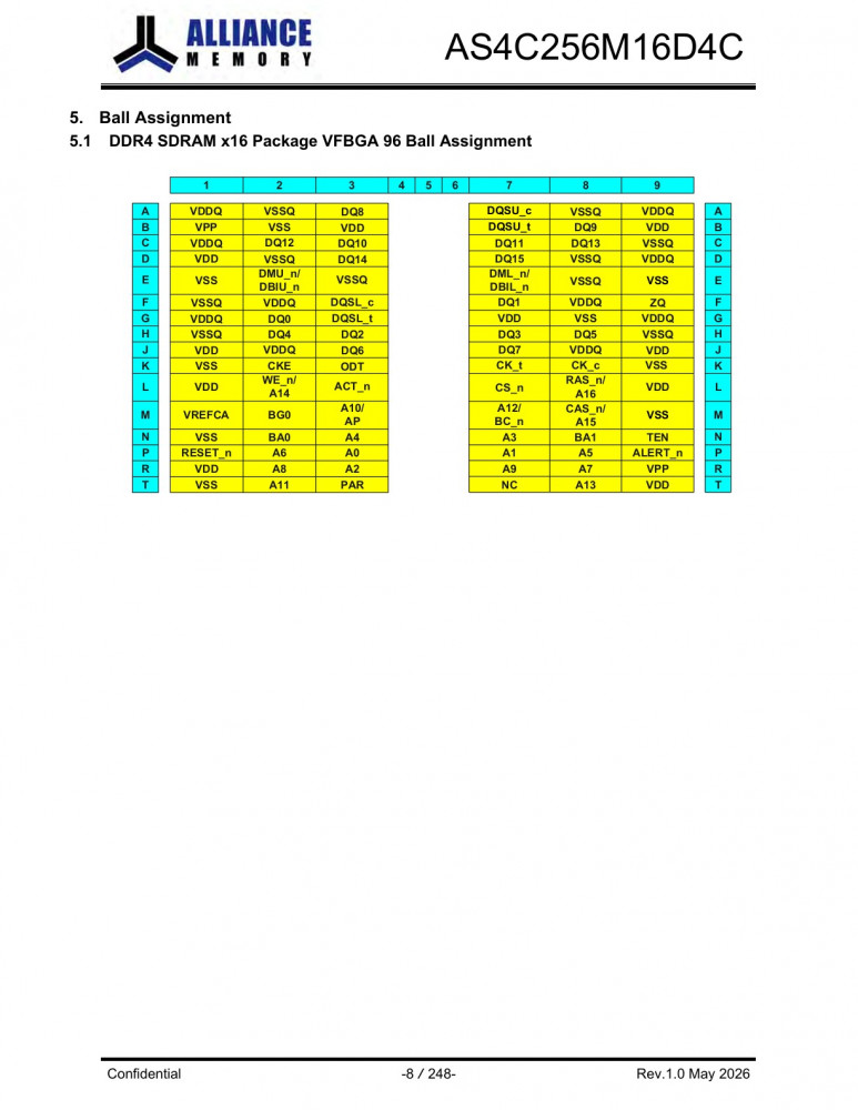 AS4C256M16D4C document page 8