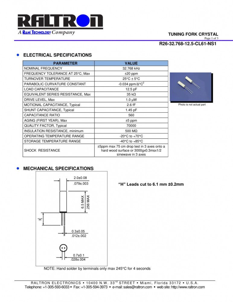 Raltron R26 crystal datasheet page 1