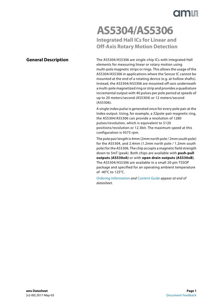 AS5306 datasheet page 1