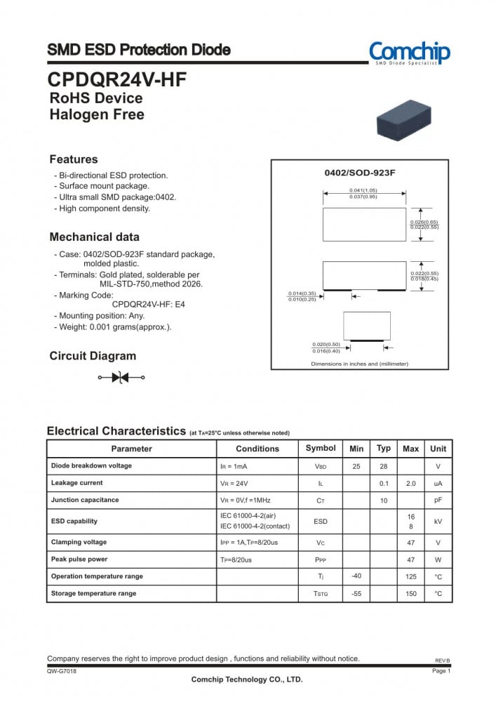CPDQR24V-HF datasheet page 1