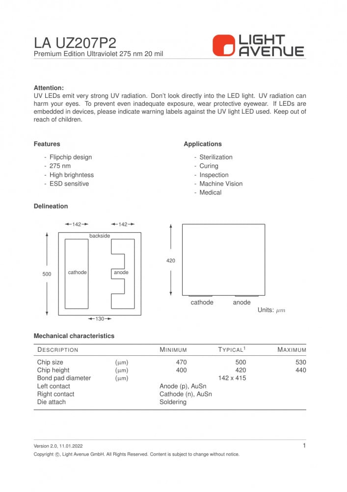 LA UZ207P2 datasheet page 1