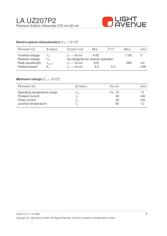 LA UZ207P2 datasheet page 2