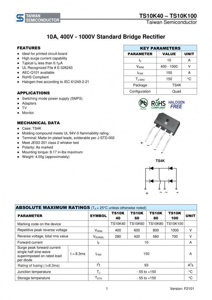 TS10K100 datasheet page 1